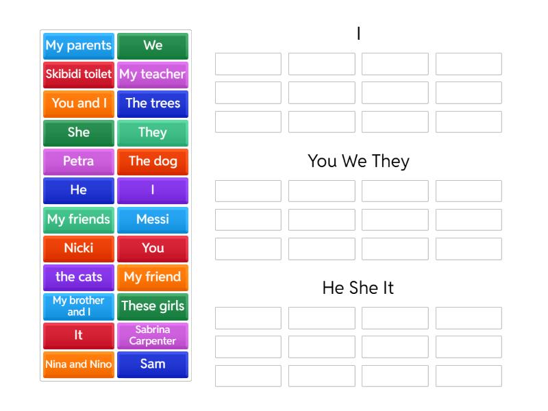 Nouns and pronouns - Group sort
