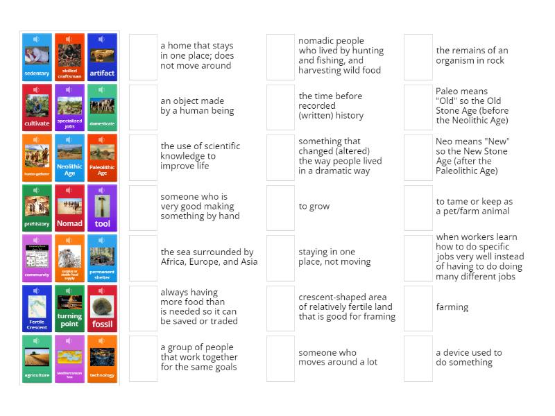Paleolithic/Neolithic vocabulary - Match up