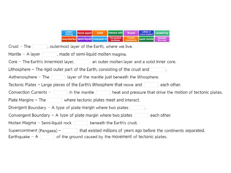 tectonic plates gap fill definition - Complete the sentence