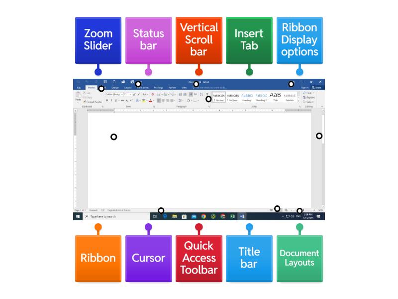 Microsoft Word Interface Parts - Labelled diagram