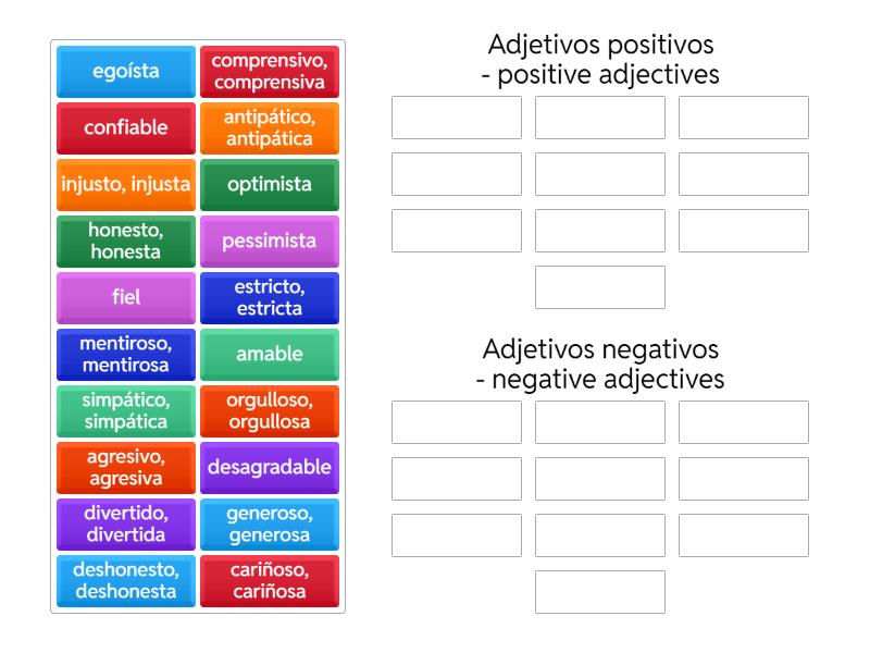 Spanish positive and negative adjectives - Group sort