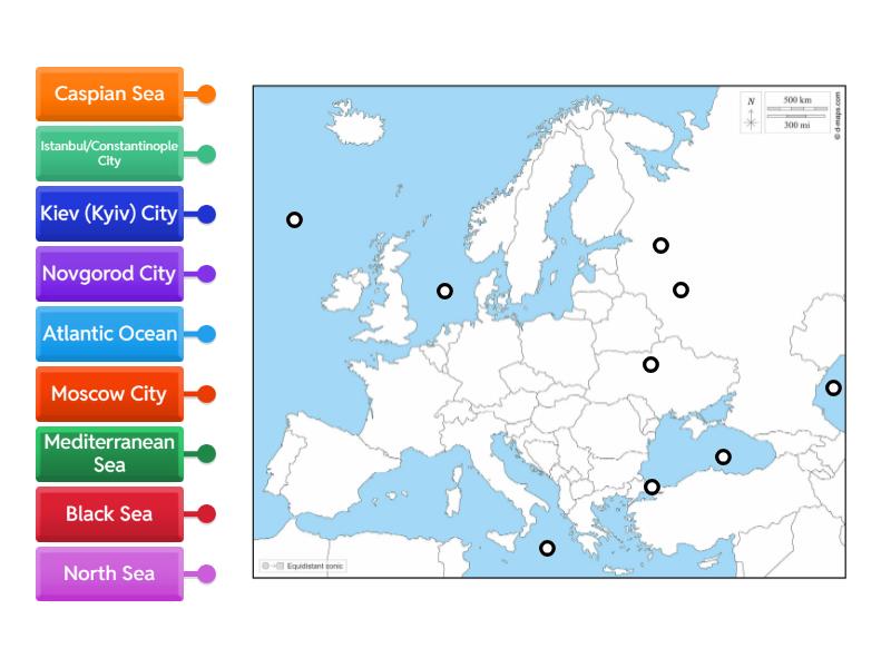 Eastern Europe Map Cities and Waters - Labelled diagram