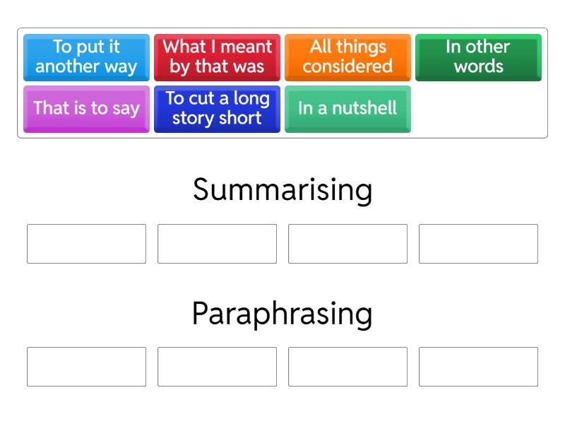 Summarising And Paraphrasing - Group sort