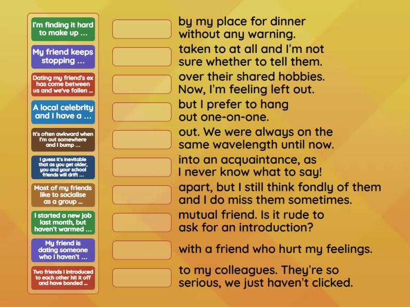 Friendship hiccups (relationships; phrasal verbs: friendships; SpeakOut ...