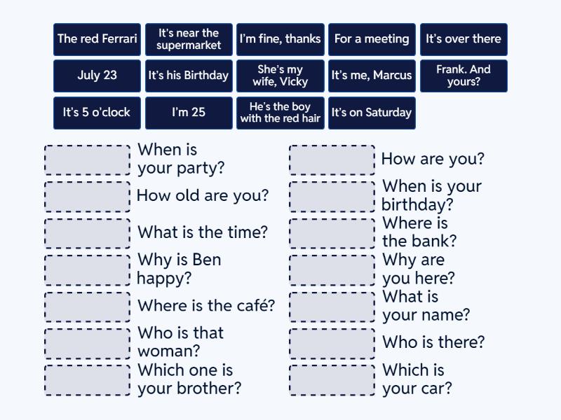 WH-questions (examples of questions and answers) - Match up