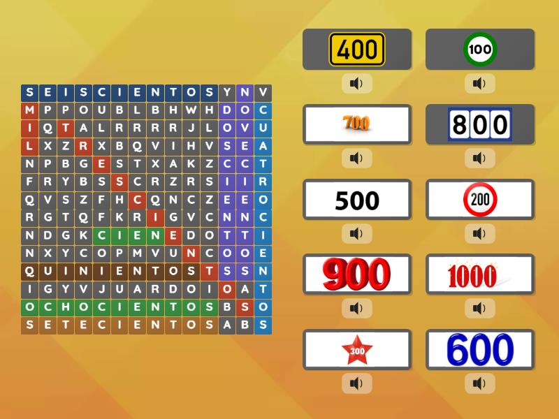 SOPA DE LETRAS Numeros 100-1000 - Wordsearch