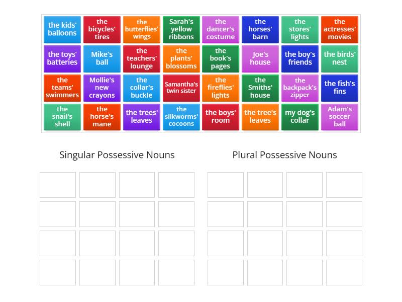 Possessive Nouns - Singular and Plural Possessives - Group sort
