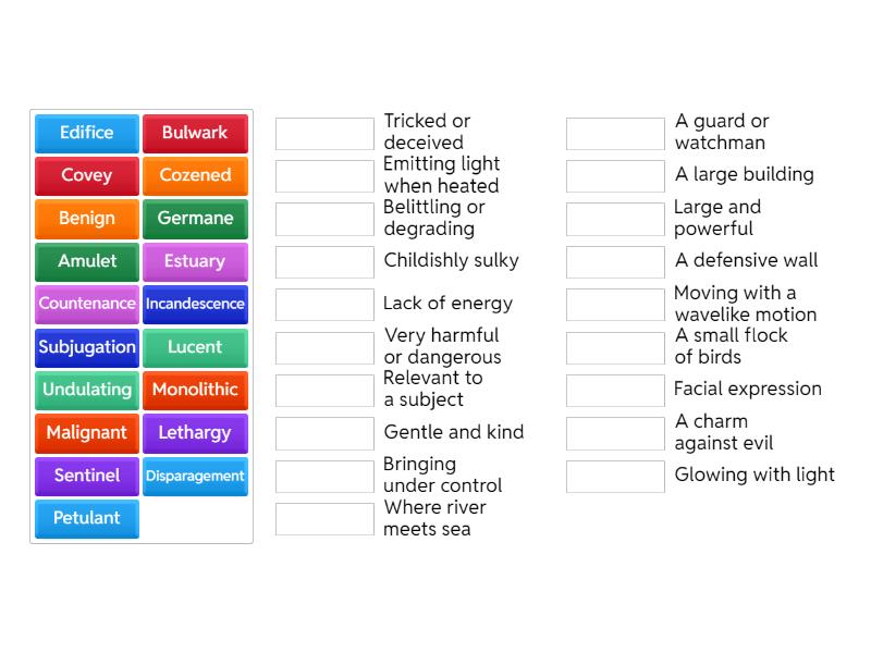 The Pearl Vocabulary Match - Match up
