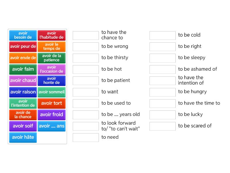Idiomatic Expressions - AVOIR - Match up