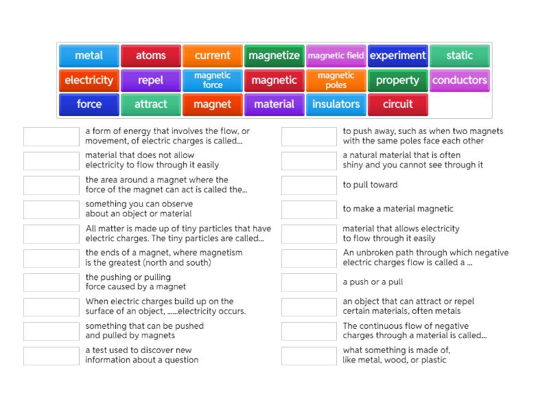 Electricity and Magnets Vocabulary Review - Match up