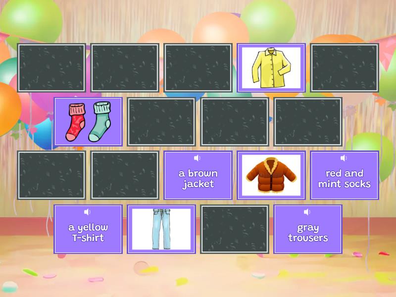 Kids Pre A1.3 - Unit 9 Clothes Memory Game - Matching pairs