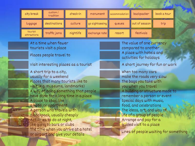 B1 Tourism Vocabulary - จับคู่