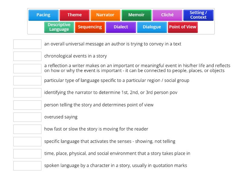 Memoir Unit Vocabulary - Match up