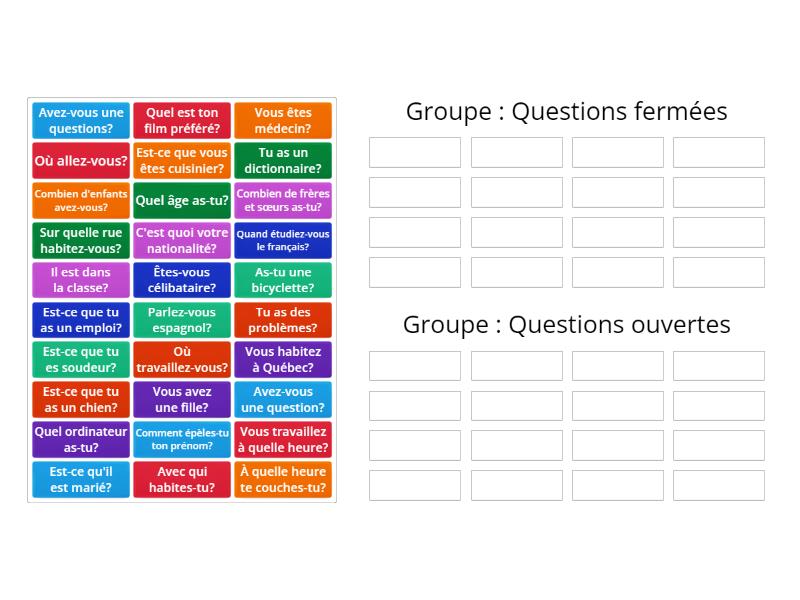 Questions fermées OU ouvertes - Group sort
