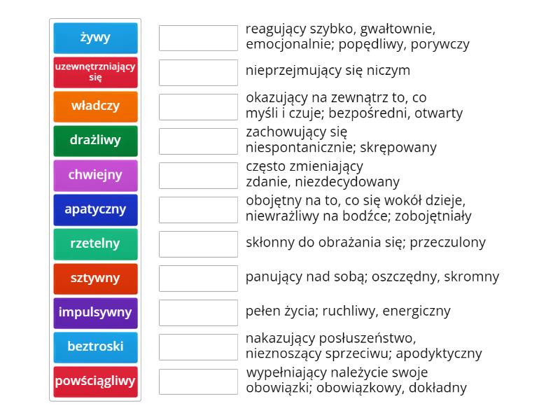 Dopasuj definicje do cech charakteru - Połącz w pary