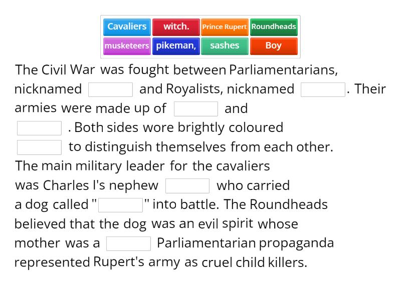 The English Civil War Revision - Complete the sentence The English Civil War Revision - Complete the sentence