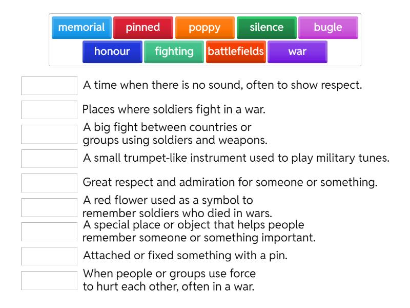 Vocabulary (Module 6: Remembrance Day in Australia) - Match up