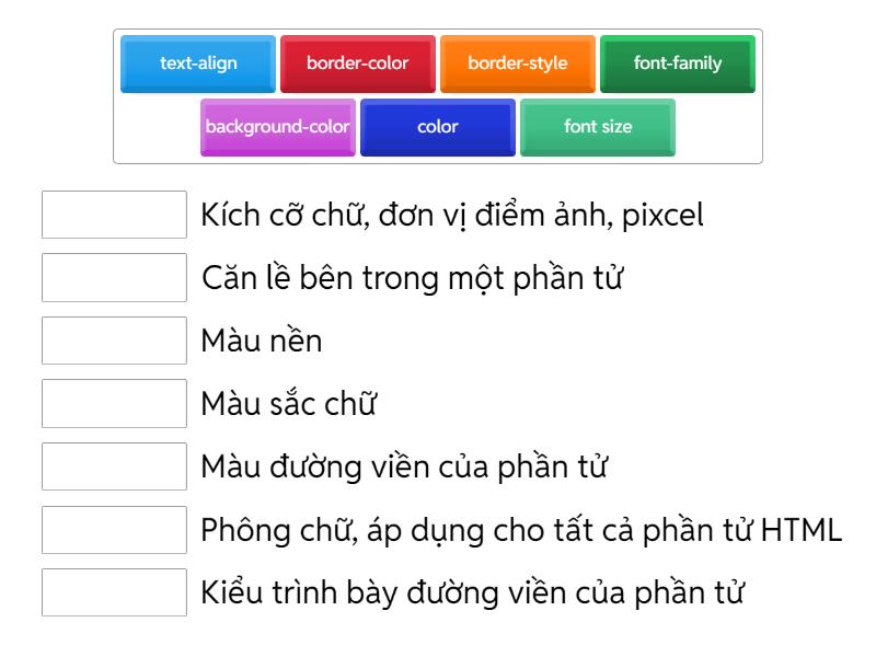 Kéo thả để mô tả đúng một số thuộc tính định dạng CSS - Match up
