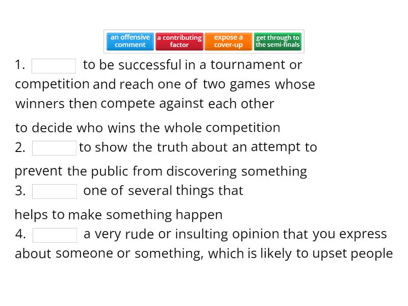 RM B2+, 7B Vocabulary 2 definitions - Complete the sentence