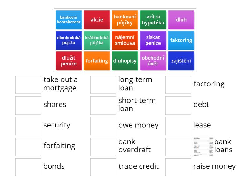 External sources of finance - Match up