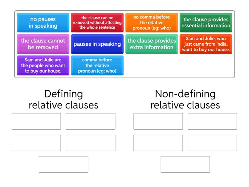 Defining vs non-defining relative clauses - Group sort