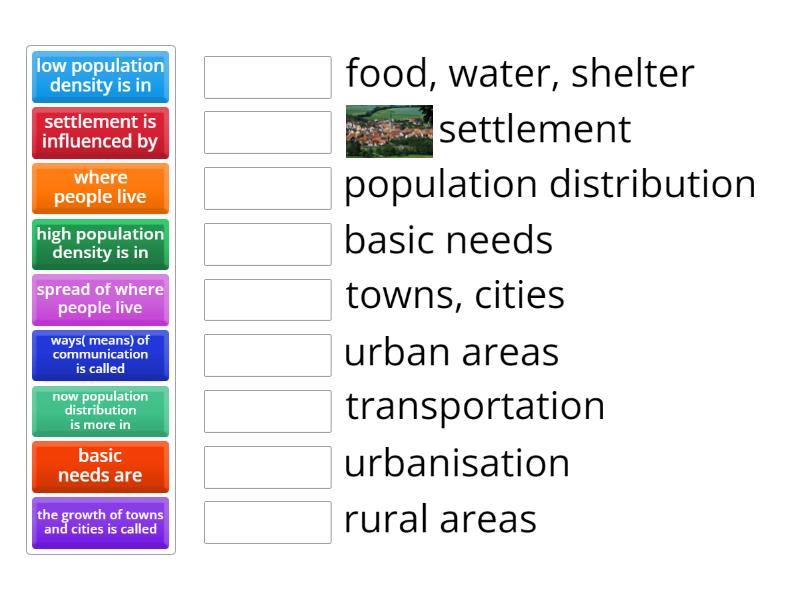 3 geography _ introduction to settlement - Match up