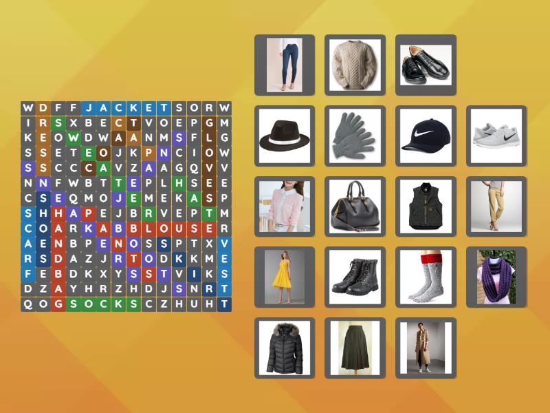 Clothes Vocabulary - Wordsearch