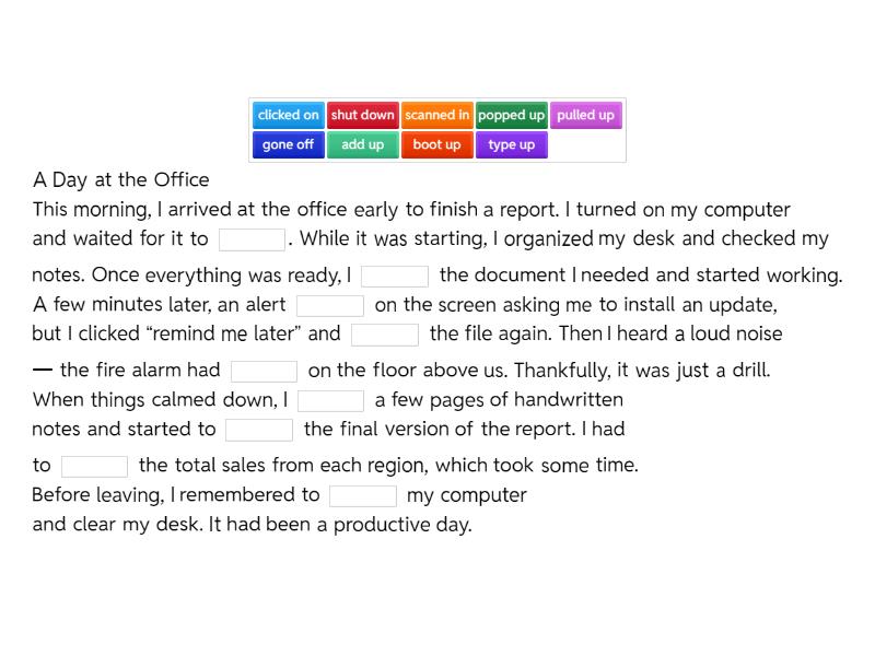 U2 L2 (reading with phrasal verbs) - Complete the sentence