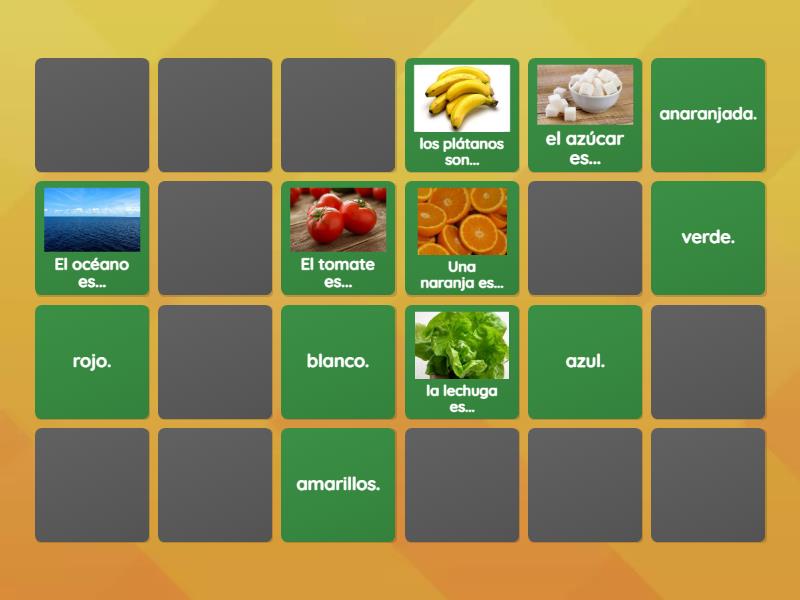 Las comidas y los colores - Matching pairs