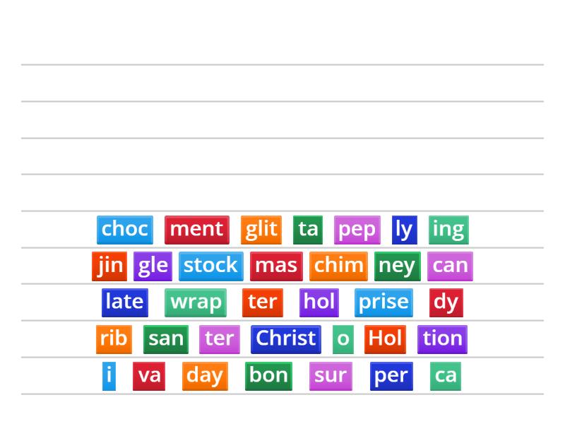 Making Christmas words by combining syllables - Word magnets