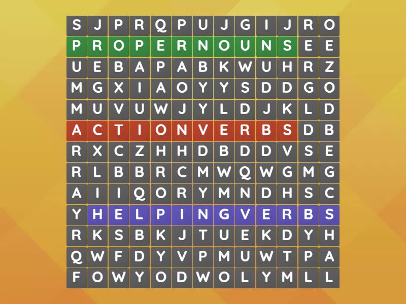 Word search : Helping verbs , action verbs , proper nouns - Wordsearch