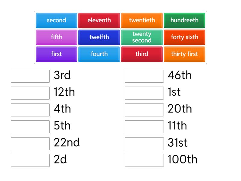 Ordinal numbers - Match up