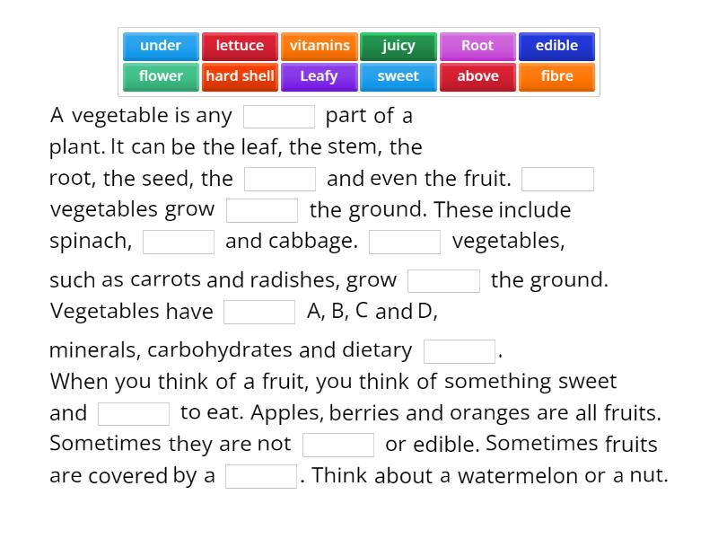 fruit and vegetables (5) - Complete the sentence