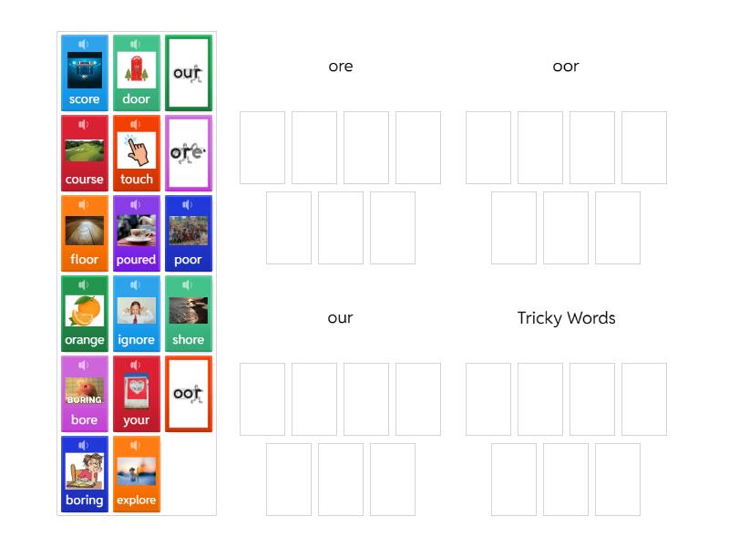 Letterland Word Sort - Unit 23 w/pics & audio - Group sort