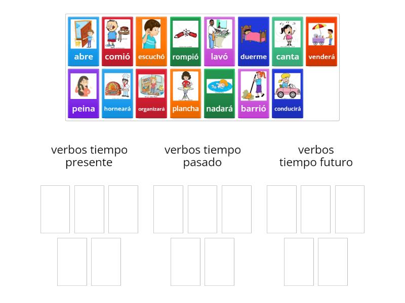 El verbo y sus tiempos (pasado , presente y futuro ) show activity ...