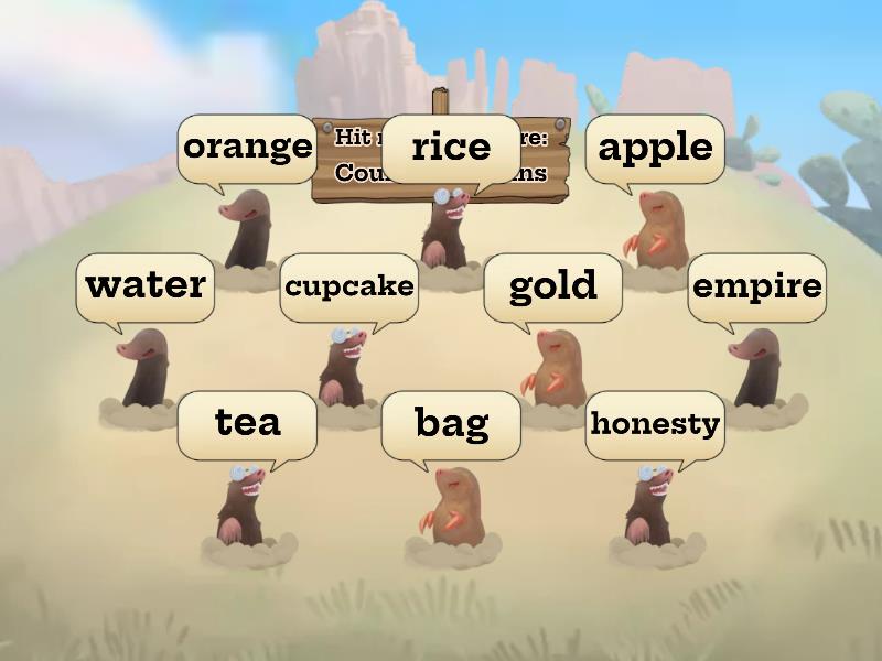 Countable and uncountable nouns - Whack-a-mole
