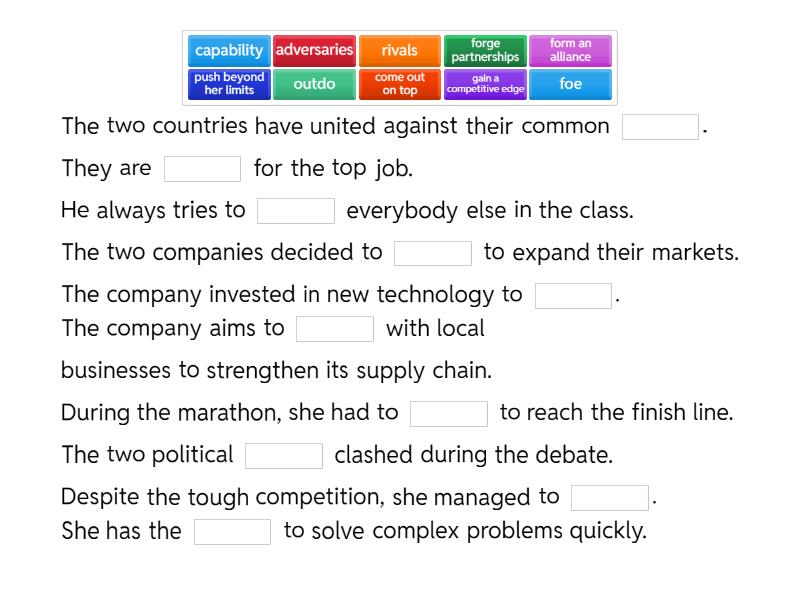 2B vocabulary - Complete the sentence