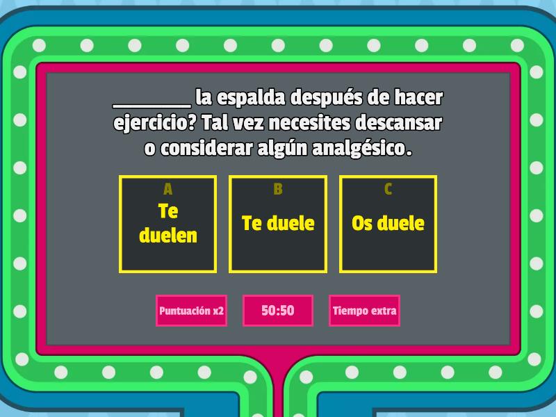 Verbos DOLER, GUSTAR, ENCANTAR, PARECER | SALUD - Game show de TV