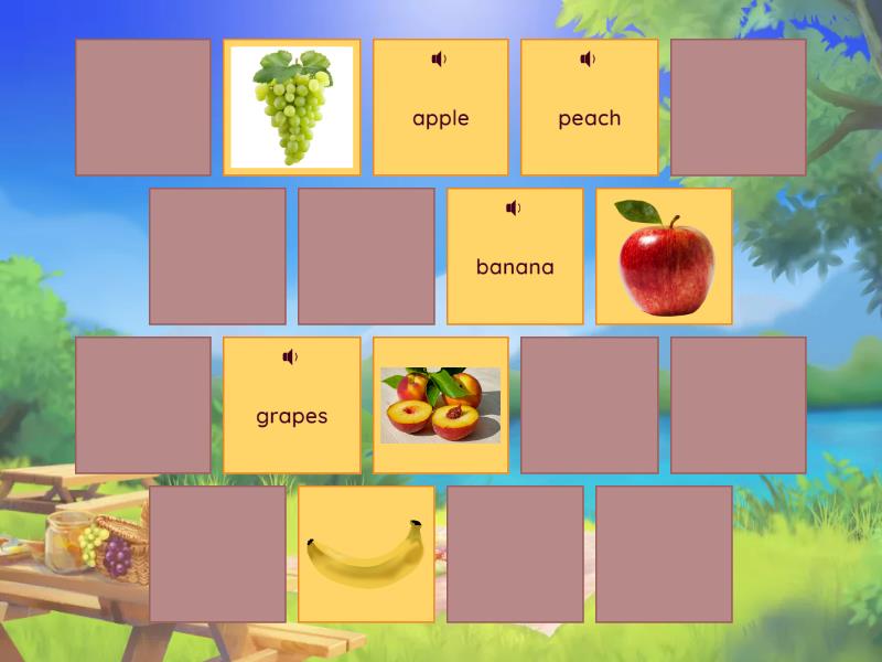 Fruit memory game words and picture - Matching pairs