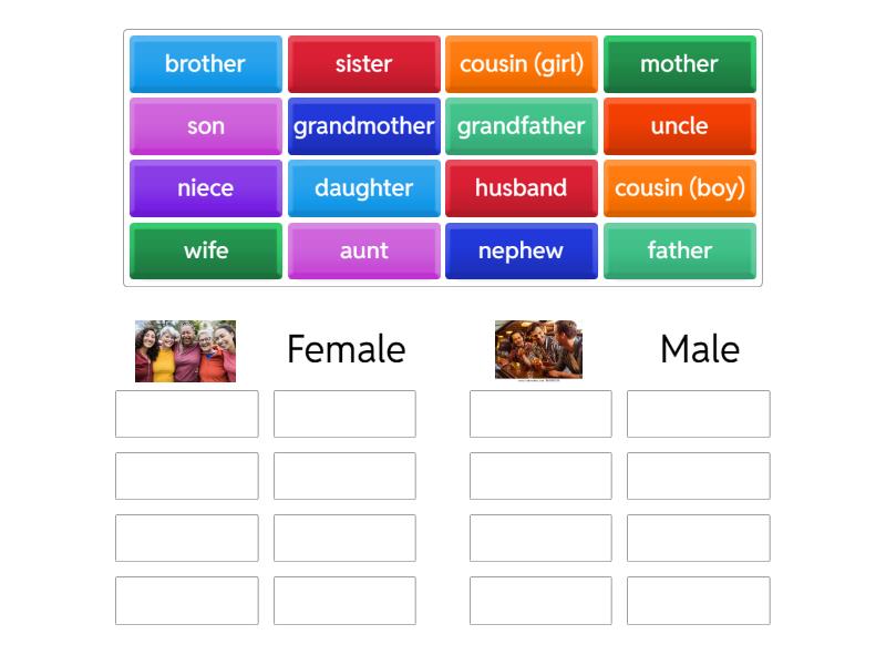 Family members: Male or female? - Group sort