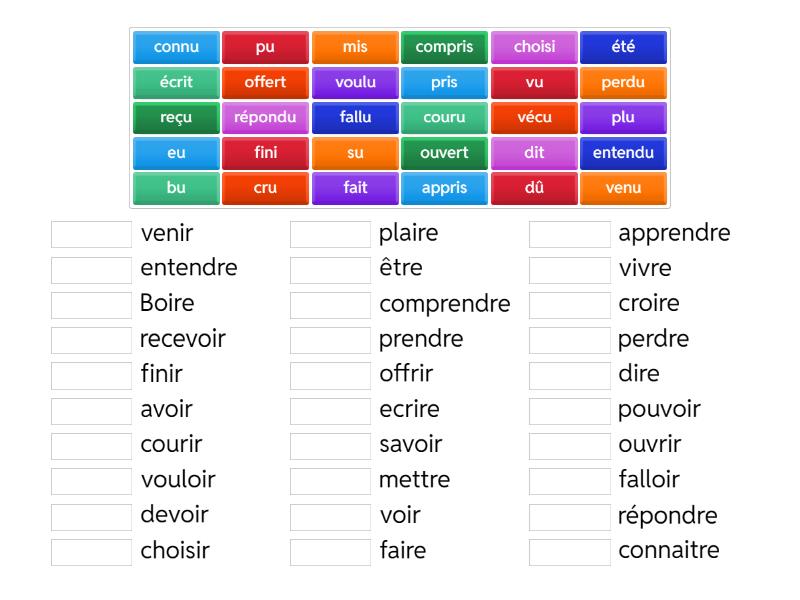 Passé composé (Verbes irréguliers +) - Match up