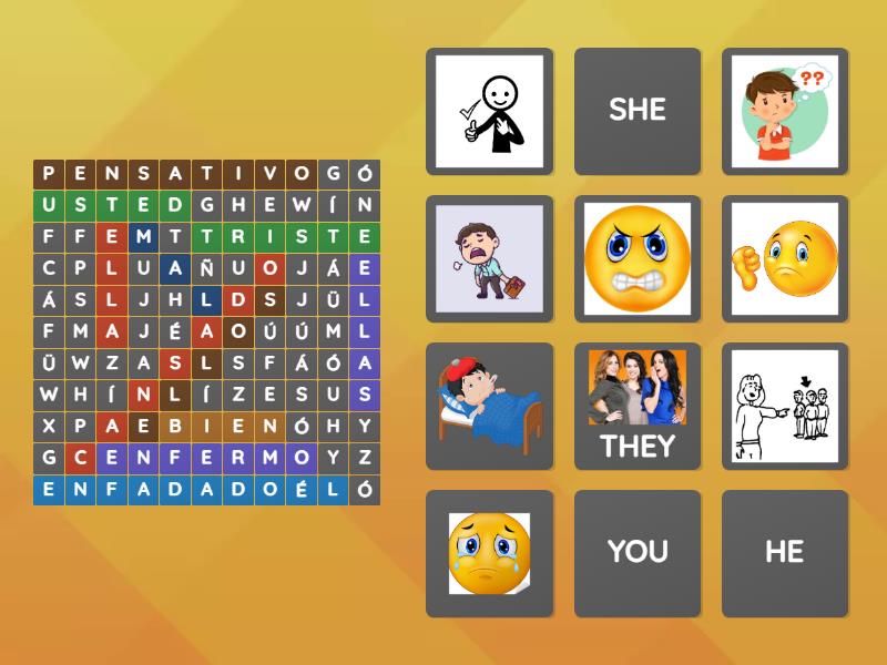 pronombres y estados de animo - Sopa de letras