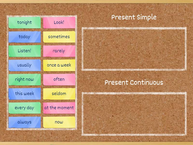 Present Simple vs Present Continuous Signal Words - Group sort