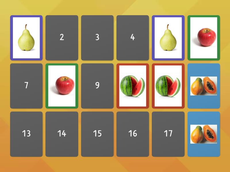 Fruits memory game - Matching pairs