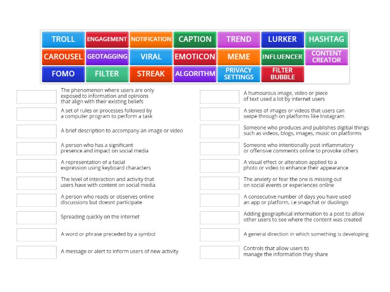 Social Media Vocabulary - Match up