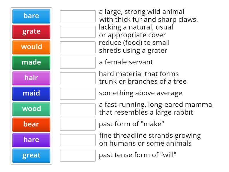 Homophones 1 - Match up