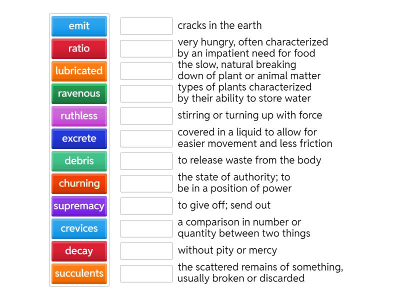 Unit 2 Lesson 6 "Handful of Dirt" Story Vocabulary - Match up