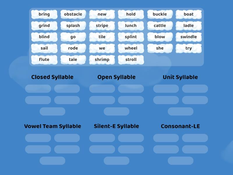 Syllable Type Sort: closed, open, unit, vowel team, silent-e - Group sort
