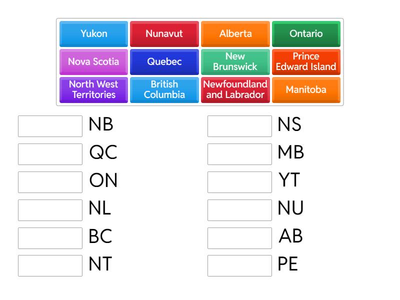 Canadian Province Abbreviations - Match up