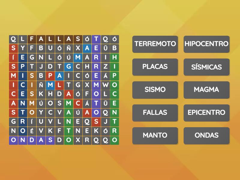 Sopa de letras Terremotos - Wordsearch